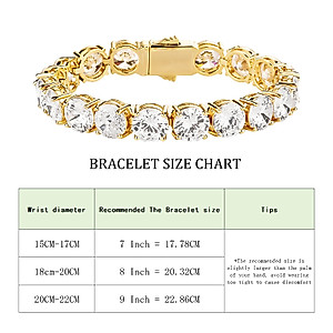 OYOGAA 1 Row 10MM 14K White Gold Plated Iced Out Chain Diamonds Mens Tennis Bracelet Spring buckle Bracelet For Men And Woman (White Gold, 8)