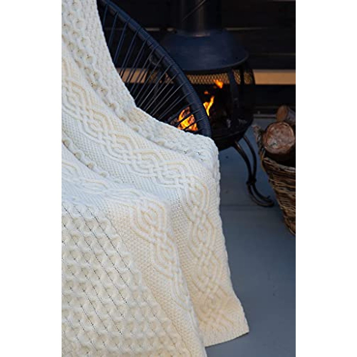 SAOL Honeycomb and Cable Knit Patterns 100% Irish Merino Wool Aran Throw/Blanket 60 x 40 inches (Natural)