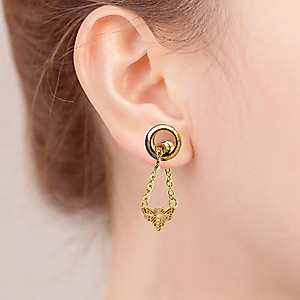 POBAISITER 2PCS Stainless Steel Ear Gauges Tunnels Hollow Spider Bee Bat Chain Screw Fit For Men Women 6mm-25mm