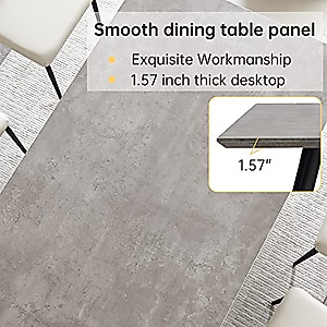 Mid-Century Dining Table Set of 4, 47.2'' Modern Rectangular Table, Farmhouse MDF Slate Kitchen Table and Upholstered Faux Leather Chairs, 5-Piece Kitchen Dining Set(1 Table with 4 Brown Chairs)