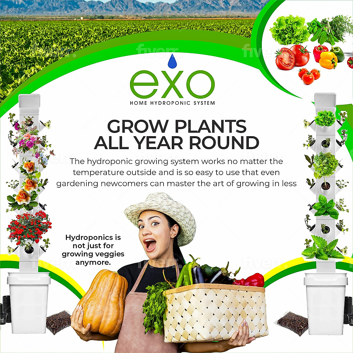EXO Garden Hydroponic Growing System Vertical Tower - Vegetable Plant Tower Gift for Gardening Lover - Automate Aeroponics Mini Indoor Outdoor Home Grow Herb