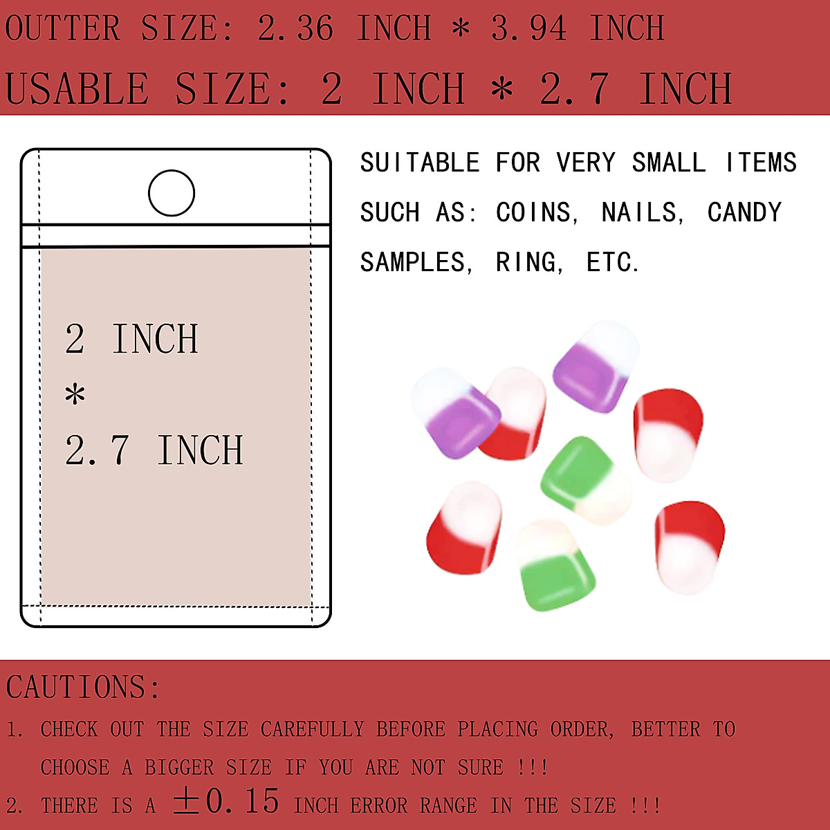 Funnyleaf 100 Pieces Black Resealable Mylar Holographic Bags Food Storage Smell Proof Bags with Front Window Packaging Pouch for Cookies Sample Jewelry Snack,2.36 * 3.94 inches