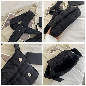 YILINRUI Woven Cotton Padded Women Shoulder Bag Brands Designer Stuffing Down Crossbody Bags for Women 2021 Knitting Handbag (Black)