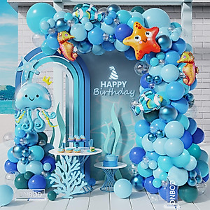 Under the Sea Party Decoration,162Pcs Mix Sky Royal Blue Balloon Arch Kit with Bubbles Starfish Octopus Jellyfish Foil Balloon for Sea Animal Ocean Theme Birthday Baby Shower Beach Pool Party Supplies