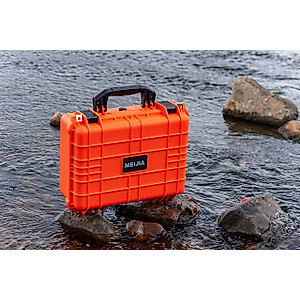 MEIJIA Portable All Weather Waterproof Camera Case with Customizable Fit Foam,Fit Use of Drones, Camera, Equipments, Pistols,15.98x12.99x6.85inches(Orange)