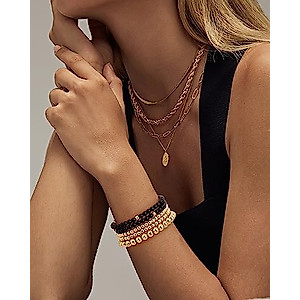 Gold Beaded Bracelets for Women Stackable Gold Bracelets for Women 14K Gold Plated Stretch Bead Ball Bracelet Hypoallergenic Bohemian Bracelets