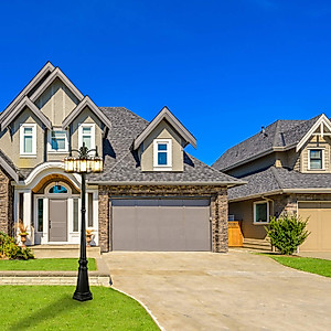 CINOTON Outdoor Lamp Post Light, 3-Head Surface-Mount Post Waterproof Outside Pole Light Aluminum, Black Birdcage Design Outdoor Street Light Pole Lamp Triple-Head for Backyard, Patio, Garden, Walkway