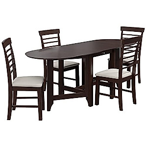 WILLIAMSPACE 84" Dining Table Set for 6, 5-Piece Oval Dining Table Set with Upholstered Rubber Wood Dining Chairs for Kitchen, Retro Drop-Leaf Table with Spacious Tabletop (Dark Brown)