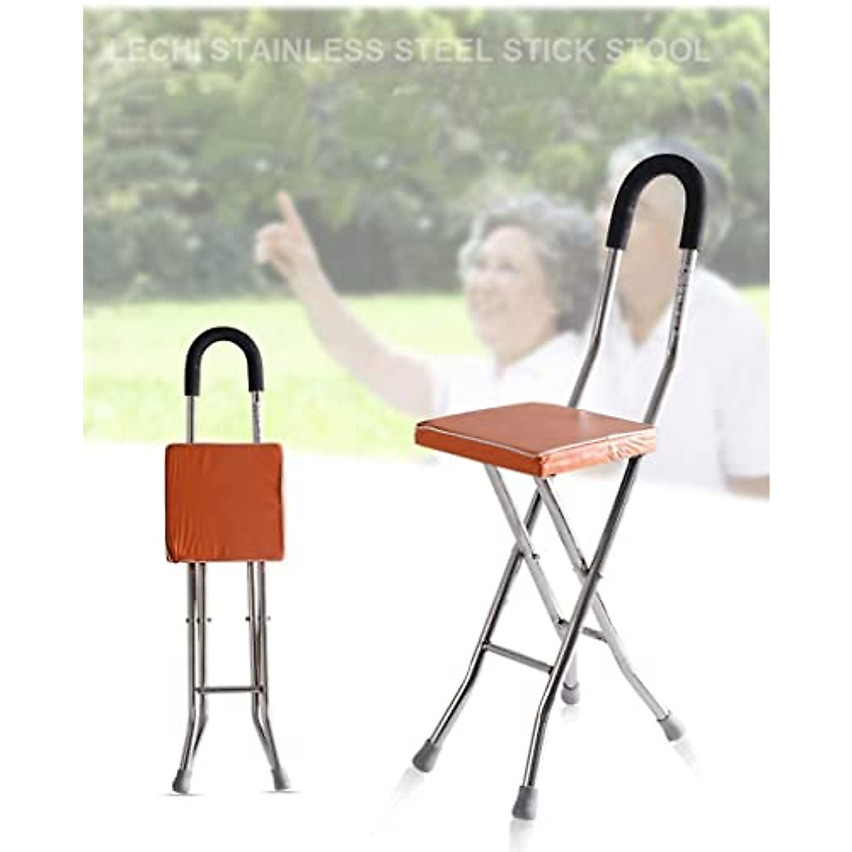 Cane Seat Folding Crutch Stool Folding Travel Cane Walking Stick Seat Camp Stool Chair Hiking Stick Cane Deluxe Massage Crutches Seat Stainless Steel Walking Stick Travel Aid for Elder Gift Practical