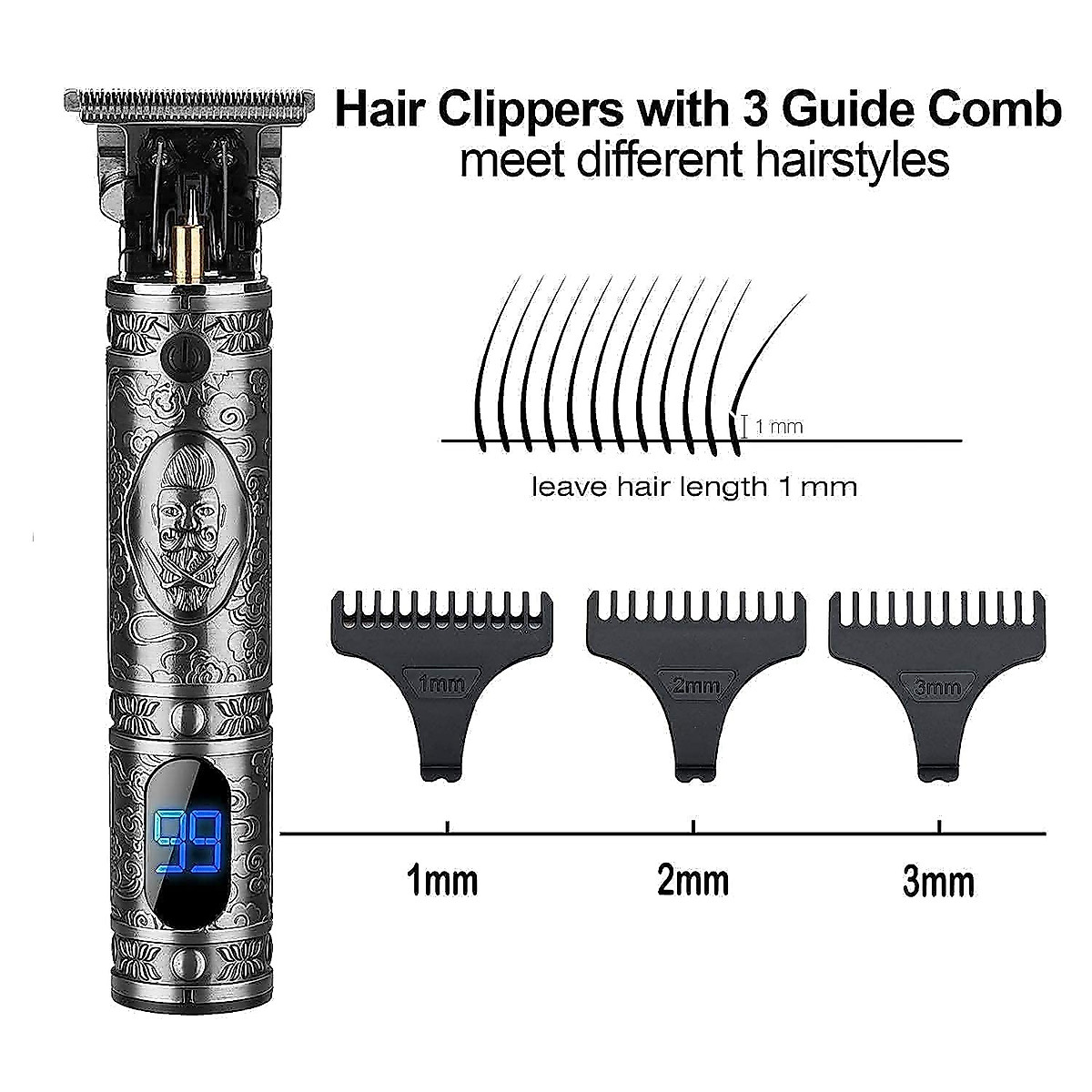 Professional Haircut Clippers and Trimmers Set, Suttik Cordless Ornate Hair Clippers for Men, Barber Clippers for Hair Cutting Kit with T-Blade Beard Trimmer Set, Knight, LED Display