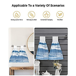 Kitchen Towels with Hanging Loop & Hook Abstract Blue and Gray Texture Soft Absorbent Dish Cloth Bath Hand Tie Towels for Hotel Home Set of 1