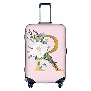 Flower Lette R Pink Luggage Cover Elastic Washable Stretch Suitcase Protector Anti-Scratch Travel Suitcase Cover for Kid and Adult M (22-24 inch suitcase)