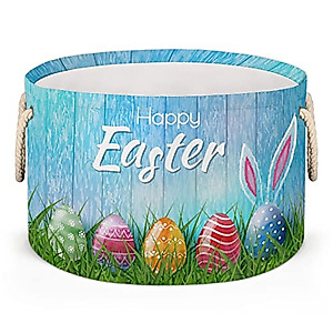Easter Bunny Rabbit Eggs (14) Large Round Baskets for Storage Laundry Baskets with Handles Blanket Storage Basket for Bathroom Shelves Bins for Organizing Nursery Hamper Girl Boy