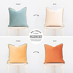 MONDAY MOOSE Decorative Throw Pillow Covers Cushion Cases, Set of 2 Soft Velvet Modern Double-Sided Designs, Mix and Match for Home Decor, Pillow Inserts Not Included (18x18 inch, Orange/Teal)