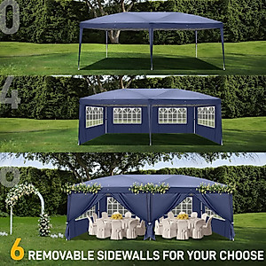 10x20 Ft Easy Pop up Canopy, Waterproof Party Tent, Adjustable Height Outdoor Gazebo w/ 6 Removable Sidewalls & 4 Windows for Patio Backyard Porch Garden Beach, Carry Bag Included (Blue)
