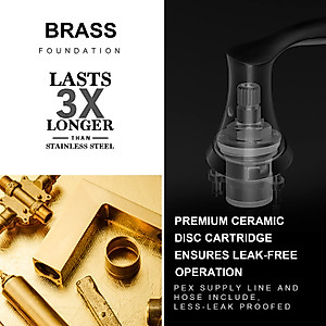 Black and Gold Bathroom Faucet 3 Hole, Lava Odoro 8 inch Widespread Bathroom Faucet 2 Handle Bathroom Sink Faucet Vanity Faucet with Drain Assembly Supply Line, BF405-GB