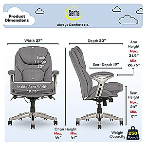 Serta Ergonomic Executive Office Chair Motion Technology Adjustable Mid Back Design with Lumbar Support, Gray Bonded Leather