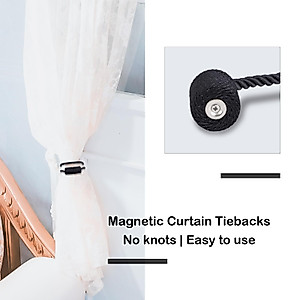 YSTDHL 4 Pack Magnetic Curtain Tiebacks, Minimalist Curtain Holders, Weave Rope Curtain Tie Backs, Modern Elegant Decorative Drapes Accessories (Black)