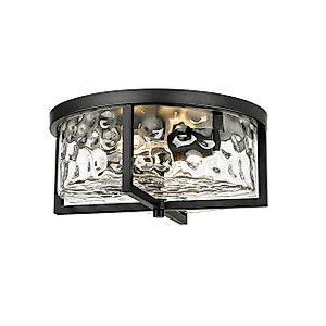 Odeums Indoor Flush Mount Lights, 2-Lights Interior Exterior Ceiling Lights Fixture, Antique Bronze Finish with Clear Hammered Glass