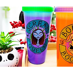 Disney The Nightmare Before Christmas Townsfolk Color-Changing Plastic Tumbler Cups, Set of 4 | Include Reusable Straw and Leak-Resistant Lid