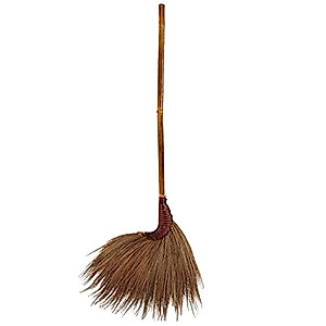Asian Straw Broom Thai Natural Kong Grass Broom Bamboo Uca Handle for Sweeping Garbage Dust (Kong Grass)