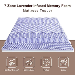 UniPon 4 Inch Egg Crate Memory Foam Mattress Topper, Lavender Infused Medium Firm Mattress Topper, 7 Zones Memory Foam Bed Topper, CertiPUR-US Certified (Queen)