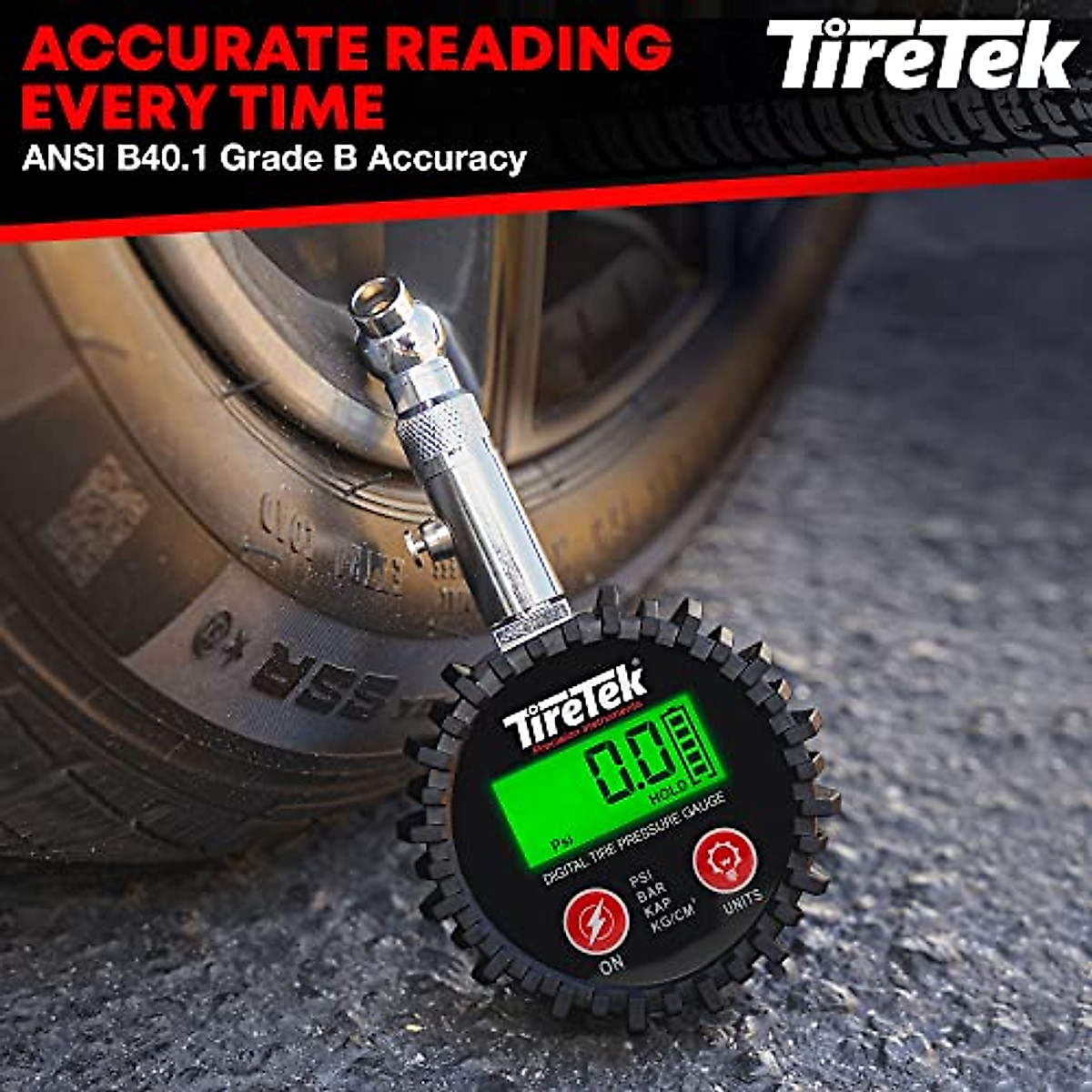TIRETEK Digital Tire Pressure Gauge for Cars (200 PSI) - Smart Battery Saver Tire Gauges