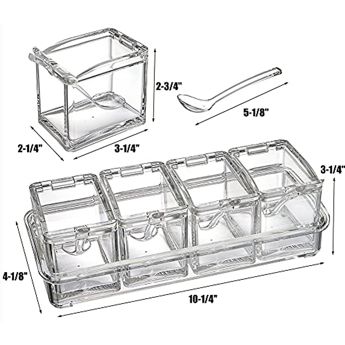 Yesland Clear Seasoning Rack Spice Pots - 4 Piece Storage Container Condiment Jars - Acrylic Seasoning Box, Cruet with Cover and Spoon