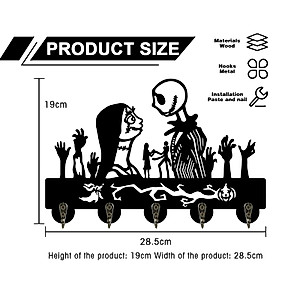 ANTWAX Skull Key Holder for Wall, Couple Key Hooks, Cartoon Jack Key Rack for Kitchen and Entryway Decor, Christmas Nightmare Bedroom Decor, Nightmare Christmas Gifts, Easy to Install(Black)