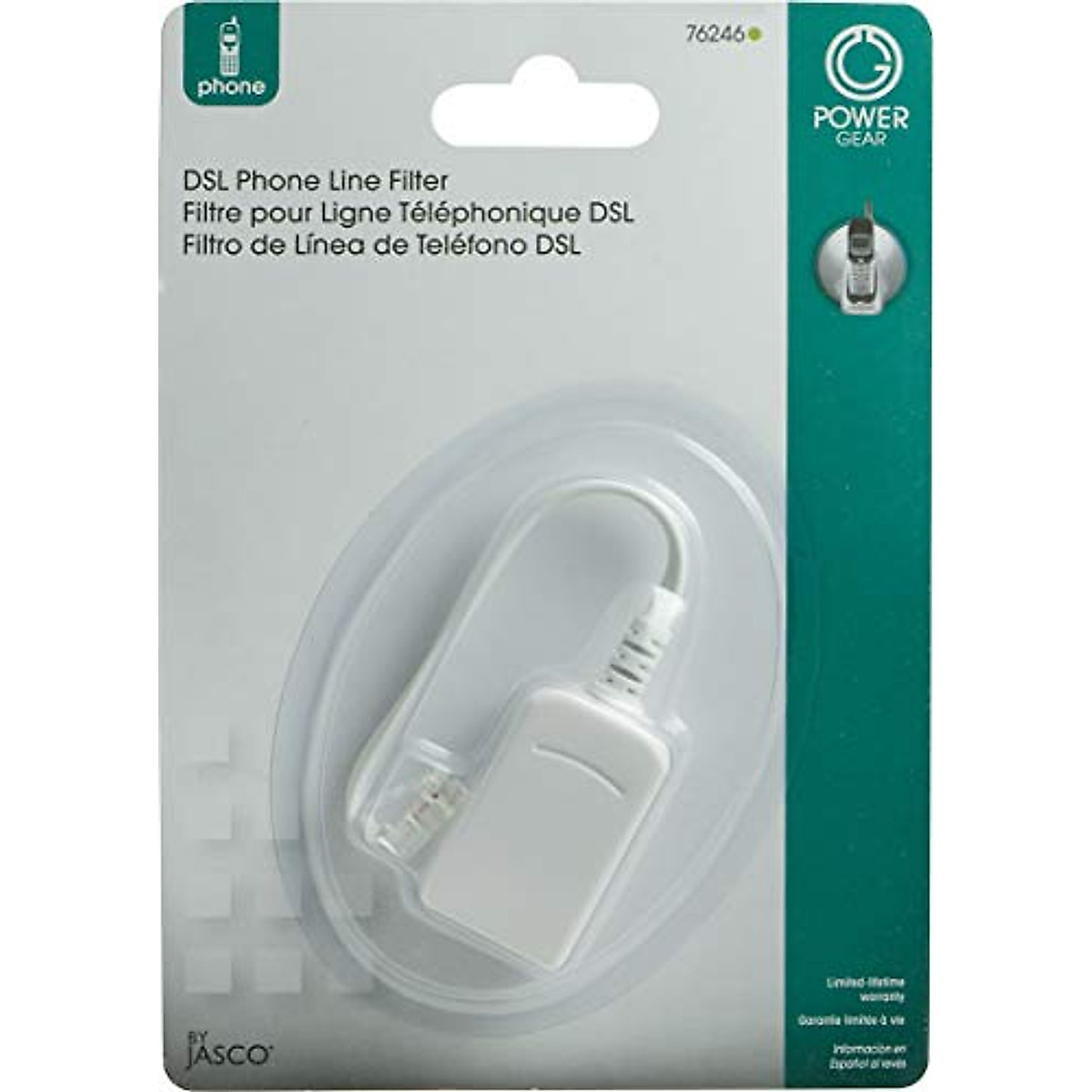 Power Gear Phone Line Dsl Filter, One Device, Male to Female, 1 Line Noise Filter, for Answering Machines, Telephones or Fax Machine, White, 76246