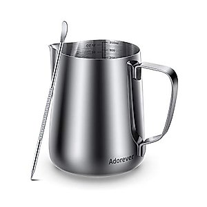 Milk Frothing Pitcher 350ml 600ml 900ml 1500ml 2000m(12oz 20oz 32oz 50oz 66oz)Steaming Pitchers Stainless Steel Milk Coffee Cappuccino Latte Art Barista Steam Pitchers Milk Jug Cup with Decorating Pen