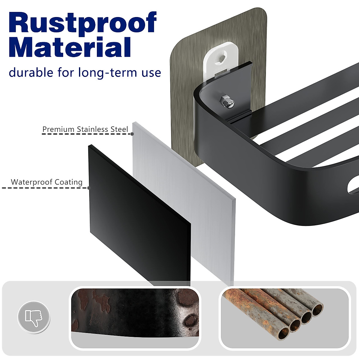 Fuprobys Shower Caddy 3 Pack - Large Shower Organizers & Soap Holder, Durable & Rustproof Shower Shelf, Wall Mounted Bathroom Shower Shelves, No Drilling Adhesive Shower Caddy with 4 Hooks, Black