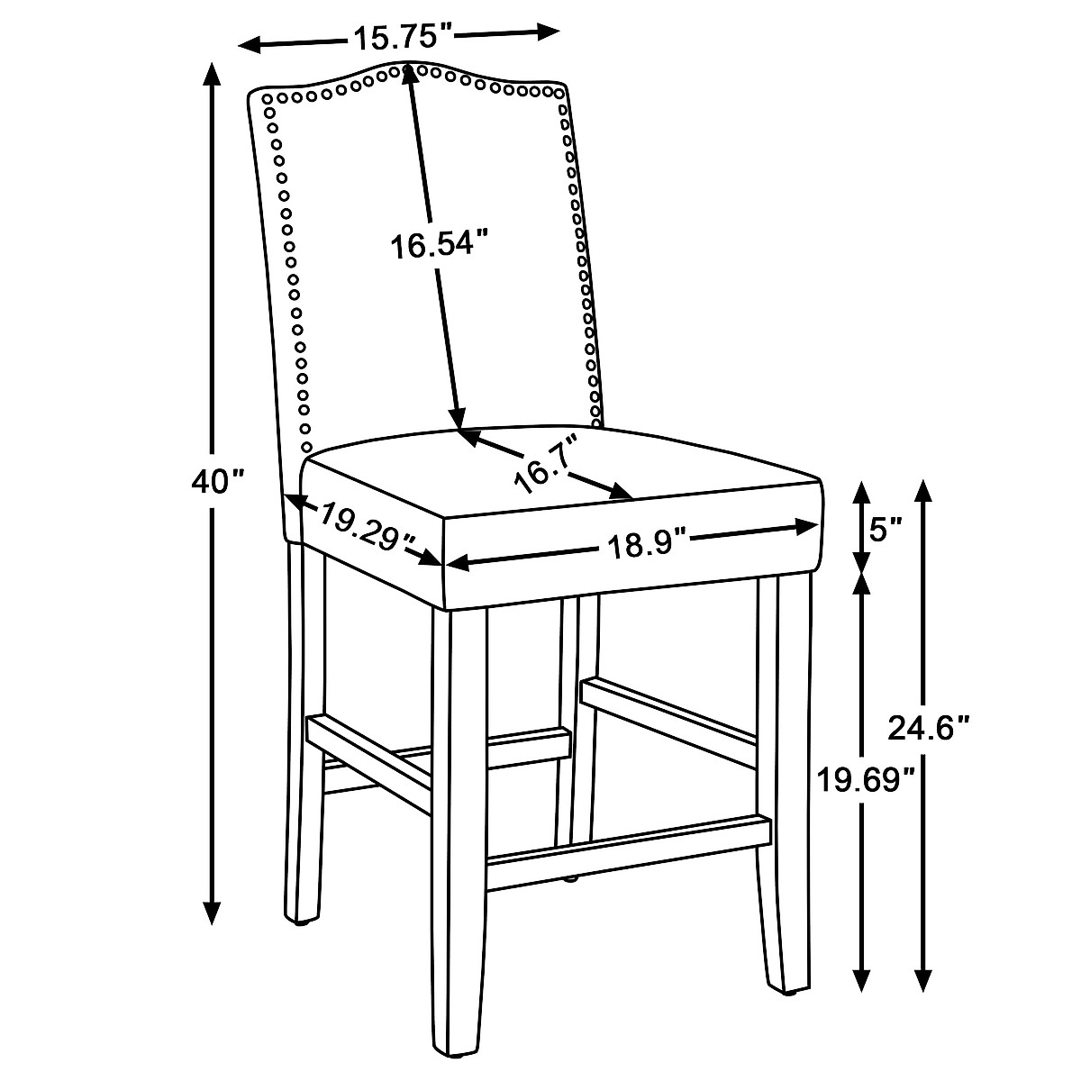 GOTMINSI Counter Bar Stools Set of 2, 24 Inch Upholstered PU Leather Wooden Counter Height Chairs with Nailheads and Solid Wood Legs for Home Kitchen and Restaurant, Black