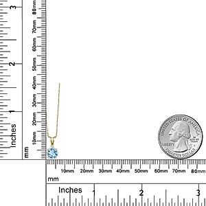 Gem Stone King 14K Yellow Gold Sky Blue Aquamarine and White Created Sapphire Pendant Necklace For Women (0.77 Cttw, Round 6MM, with 18 Inch Chain)