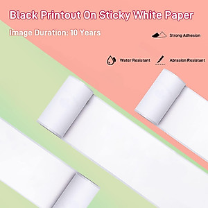 Ponek T02 White Self-Adhesive Paper, Black On White Paper, 50mm x 3.5m, 3 Rolls, Keep for 10 Years and T02/M02X/M02L Purple/Green/Orange Thermal Paper-20-Year Sticky 50mmx3.5m for Journal, 3 Rolls
