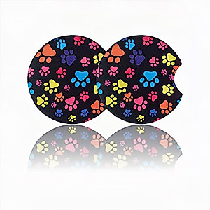 LHYDAOOQ Dog Paw Print Car Coasters, Car Coasters for Cup Holders 2 Pack Paw Print Car Insert Coasters, Car Cup Holder Coasters 2.75 Inch, Car Coasters for Women.