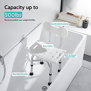 LUFEIDRA Shower Chair for Inside Shower with Back, 500lbs Heavy Duty and Adjustable Height Bath Chair Shower Seat with Crossbar Supports for Elderly, Adults Child and Women