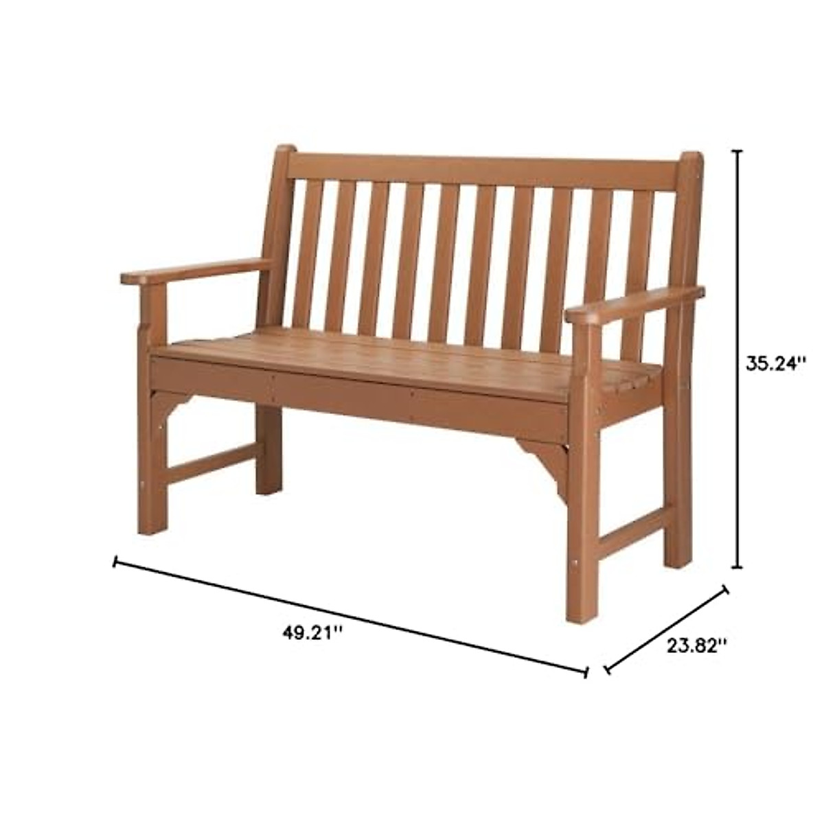 Garden Bench All Weather 2-Person Outdoor Bench for Front Porch Backyard Teak Color