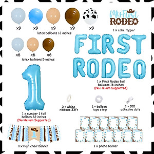 First Rodeo Birthday Party Decorations Boy Blue, Western Cowboy 1st Birthday Party Decorations - Cowboy Balloon Garland Kit with High Chair Banner, Monthly Photo Banner, My First Rodeo Cake Topper