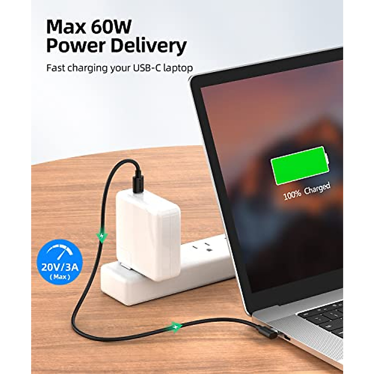 SUNGUY USB C to USB C Cable 1FT [2Pack], Right Angle 90 Degree Type C to C 60W PD Fast Charge Compatible for Samsung Galaxy S21 S20 S10, MacBook Air/Pro, iPad Pro 2020, Pixel 4/3 XL