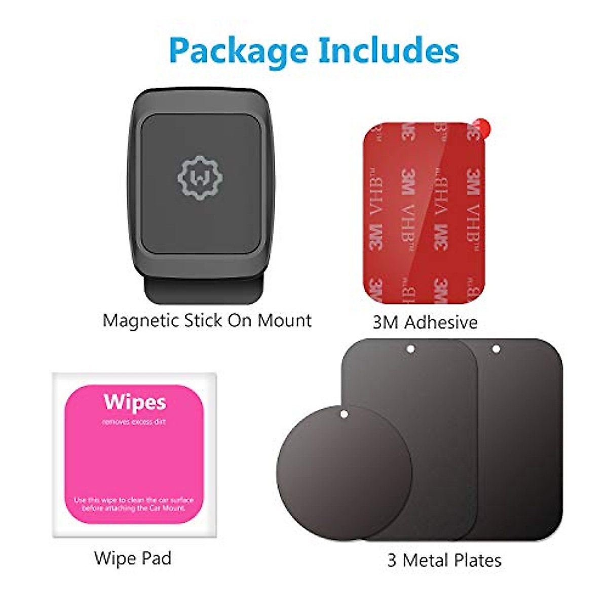 WixGear Magnetic Phone Car Mount, Universal Stick On Dashboard Magnetic Car Mount Holder, for Cell Phones and Mini Tablets with Fast Swift-snap Technology, (Rectangle Stronger Design)