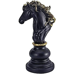 Chess King Queen Knight Statue Chess Pieces Chess Game Knight Sculpture Collectible Figurine for Home House Office Table Decor - Black, Horse