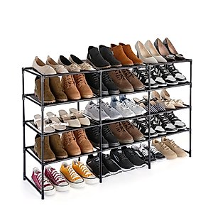 HOUSE AGAIN 5 Tier Long Shoe Rack for Closet, Shoe Shelf 30-Pairs Wide Non-Woven Cloth Max Weight 100LBS, Storage Organize for Floor, Bedroom, Entryways, Garages, Dorm, Apartments, Black
