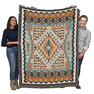 Pure Country Weavers Turquoise Blanket - Southwest Native American Inspired - Gift Tapestry Throw Woven from Cotton - Made in The USA (72x54)