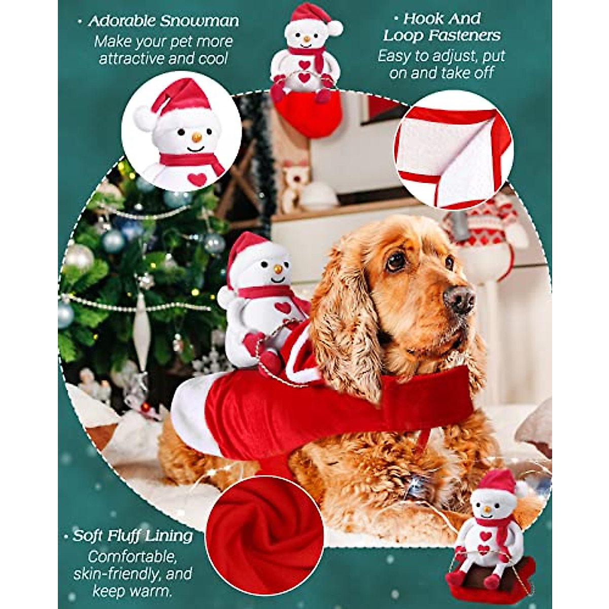 Lewondr Dog Christmas Costume,Winter Snowman Shaped Doll Riding on Dog Apparel Party Dressing Up Clothing for Pet Christmas Riding Outfit for Dogs Antler Hoodie Clothes Xmas Costumes,XX-Large Size,Red