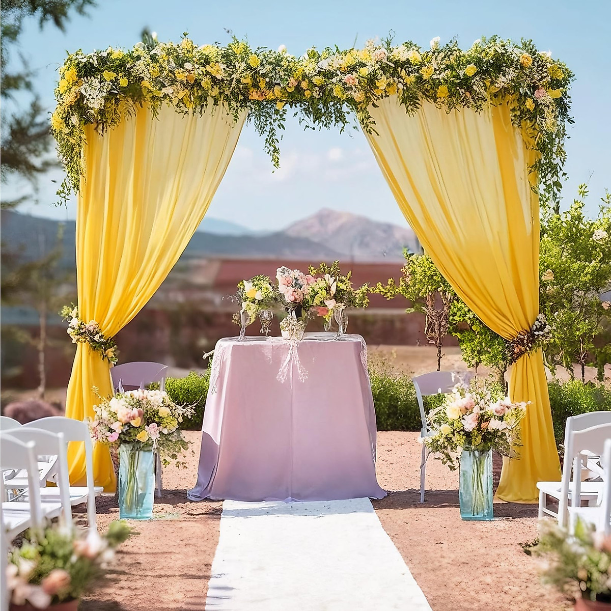 DUOBAO Chiffon Backdrop Curtain Gold Chiffon Fabric Drapes for Wedding Ceremony Sheer Curtains 2 Panels 29''x120'' Photography Backdrops Drape See Through Fabrics