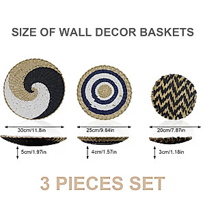 Woven Wall Basket Decor, Set of 3 Boho Hanging Baskets Wall Decor, Round Handmade Rustic Rattan Decorative Baskets, Handcrafted Wall Art Decor for Living Room, Bedroom, Dining Room, Farmhouse,etc.