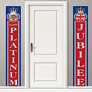 2PCS Banners for Jubilee Decorations 2022, Purple Queen Party Decorations Door Banner, Union Jack Party Supplies for Indoor, Outdoor 180cmx30cm (A)