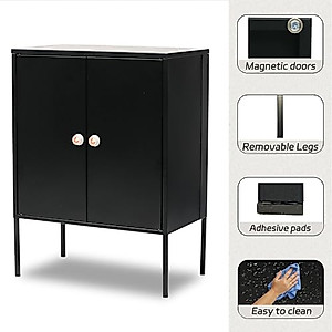 STSDOHAB Black Metal Storage Cabinet -Black Free Standing Cupboard for Kitchen, Entryway, Bathroom, and Office File Storage - Easy Assembly Sideboard and Buffet