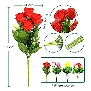 KASIHAO Artificial Rose Flower Green Leaves and Stem Silk Fake Rose Flower Home Garden Decoration Wedding Bouquet, Birthday Gift Flower Party (Color), ReYellow